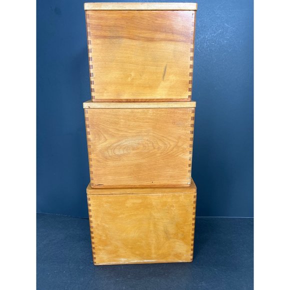 Woodpecker Woodware | Kitchen | Vtg Wooden Canister Set Roosters ...